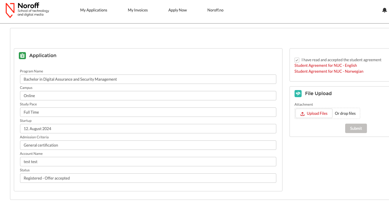 My application page - NUC – Noroff Support Portal